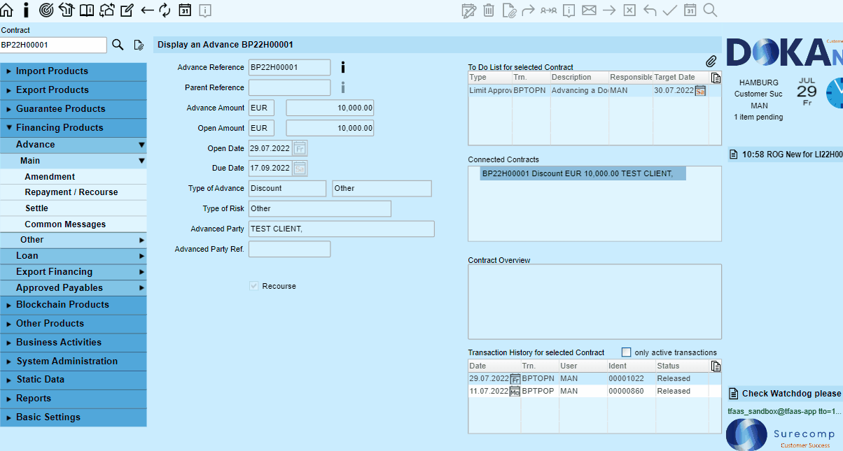 Settling an Advance – DOKA-SaaS Help & Support